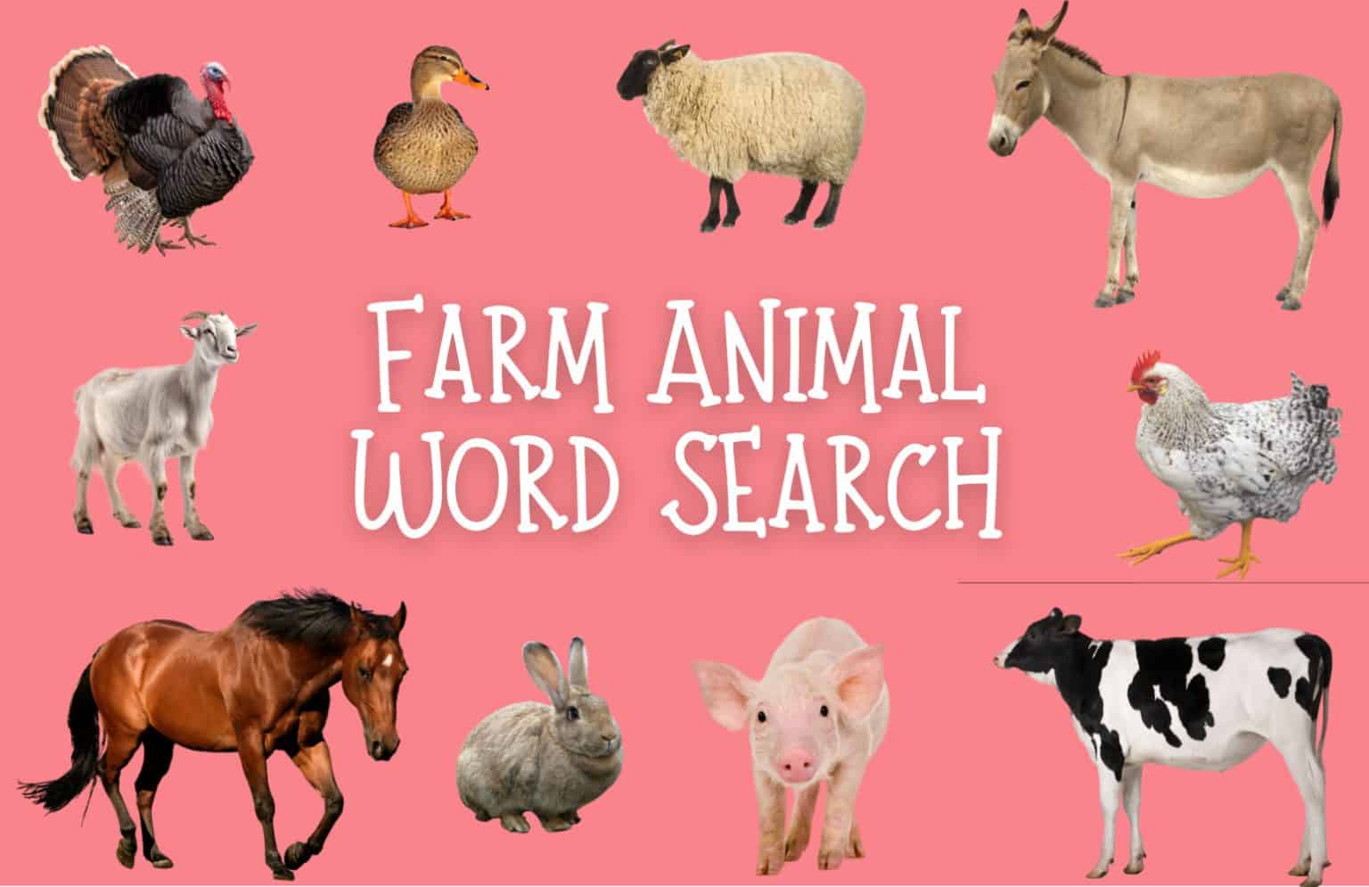 Free Farm Animal Word Search - A-Z Animals